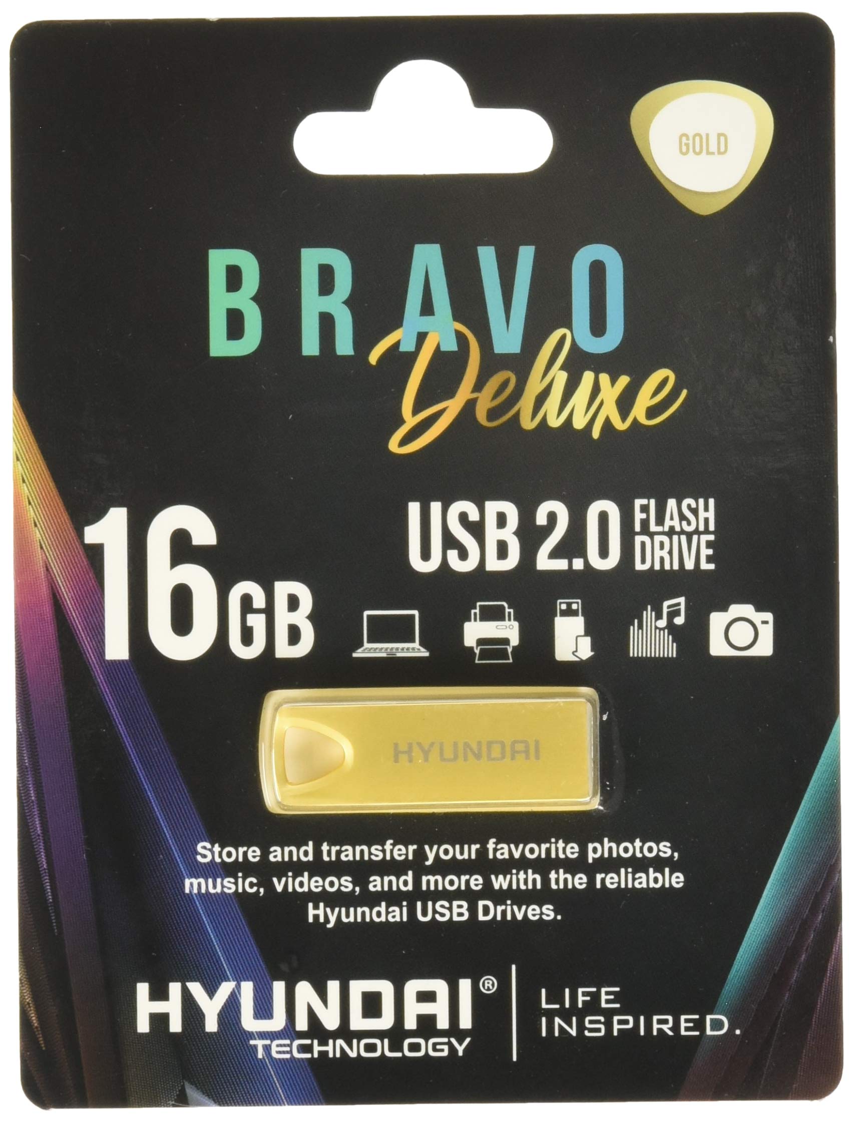 HYUNDAI Bravo Deluxe 16GB USB 2.0 Metal Flash Drive with Keychain - Max. Read Transfer Rate 10MB/s and Max. Write Transfer Rate 3MB/s [Gold] Components U2BK/16GAG