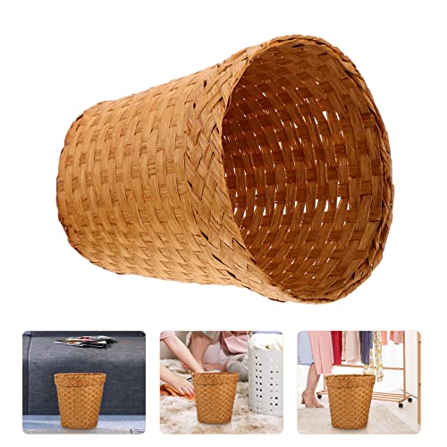 DOITOOL Woven Basket Waste Basket Woven- Small Natural Paper Wicker Laundry Baskets- Bathroom Trash Can Kitchen Trash Can for Home Offices Laundry Garages Atelier ( Khaki ) Seagrass Basket