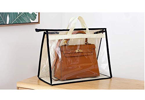 Chris.W Set of 3 Dustproof Handbags Storage Bag Closet Space Saving Organizer PVC Transparent Purse Cover Holder with Zipper and Handle, Large/Medium/Small (Beige)