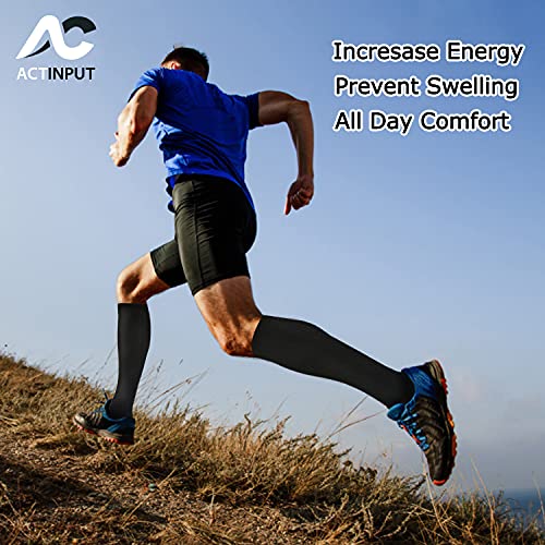 ACTINPUT 8 Pairs Compression Socks Women & Men -Best Medical,Travel & Flight Socks-Running & Fitness,Pregnancy (L/XL, Black)