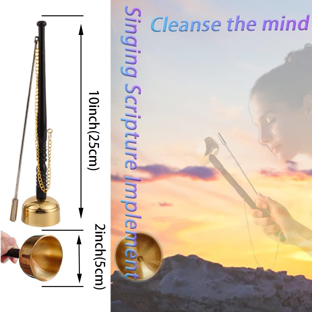 8 Pcs Tibetan Buddhist Meditation Bells Set,3.1inch Singing Bowl Set,2.5inch Tingsha Bells,7.5inch Brass Bell Dorje Vajra,Singing Scripture Implement,8inch Dharma Mat and Zen Bag