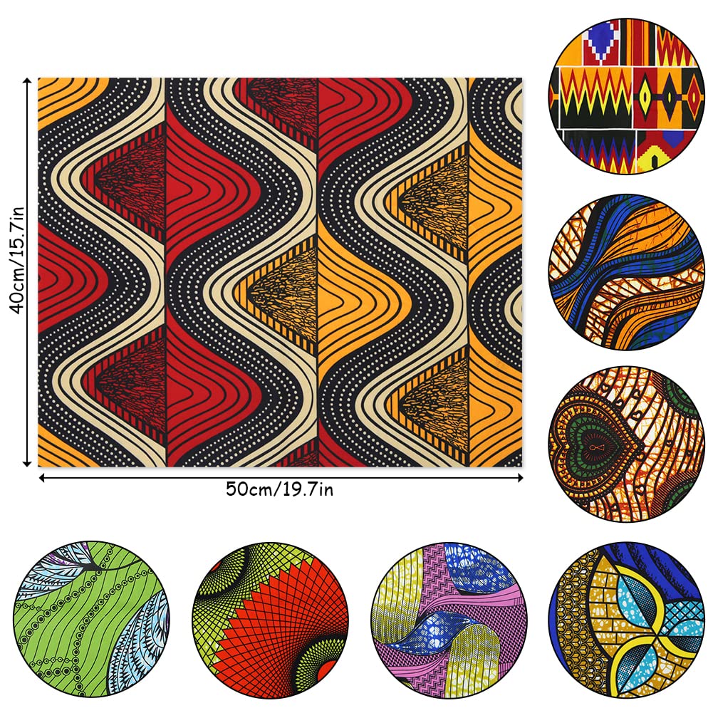 African Fabric,8 PCS African Ankara Print Fat Quarters Fabric Bundles,20 x 16 Inches/50 x 40 cm Cotton Polyester Quilting Fabric Material Scraps for Sewing Clothes Crafting Projects Patch Work