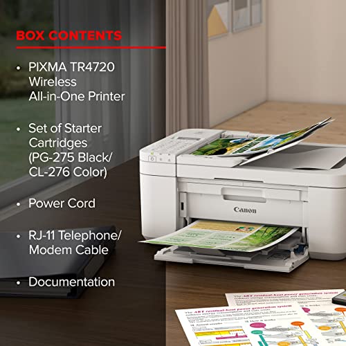 Canon PIXMA TR4720 Wireless Color All-in-One Inkjet Printer, White - Print Copy Scan Fax - 4800 x 1200 dpi, Auto 2-Side Printing, 20-Sheet ADF, 2-Line LCD Display, DAODYANG Printer_Cable