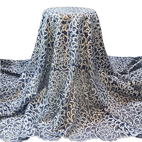 Bestway Lace Sequins African Net Lace Fabric French Floral Embroidered Fabric Rhinestones Nigerian Wedding Asoebi Dress Material 5 Yards (Ashy Grey)