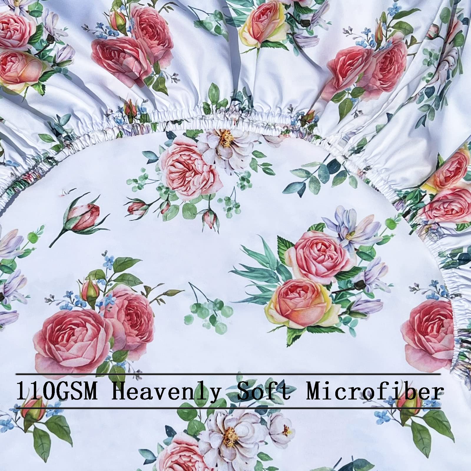 AMROSE 3 Pack Soft Floral Mini Crib Sheets, Microfiber Pack N Play Sheets Set for Baby Girls, Silk Touch Gentle Playard Sheet Portable Crib Sheet, Floral Theme
