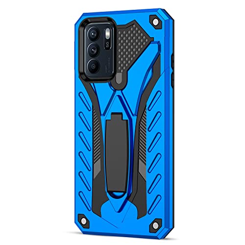 AVLUZ Protective Phone Cover Case Compatible with Oppo Reno 6 Pro(5G),Military Grade Strong Two Layer PU+TPU Hybrid Full Body Case,Bracket Protective Dustproof Shockproof Cover (Color : Jewel Blue)