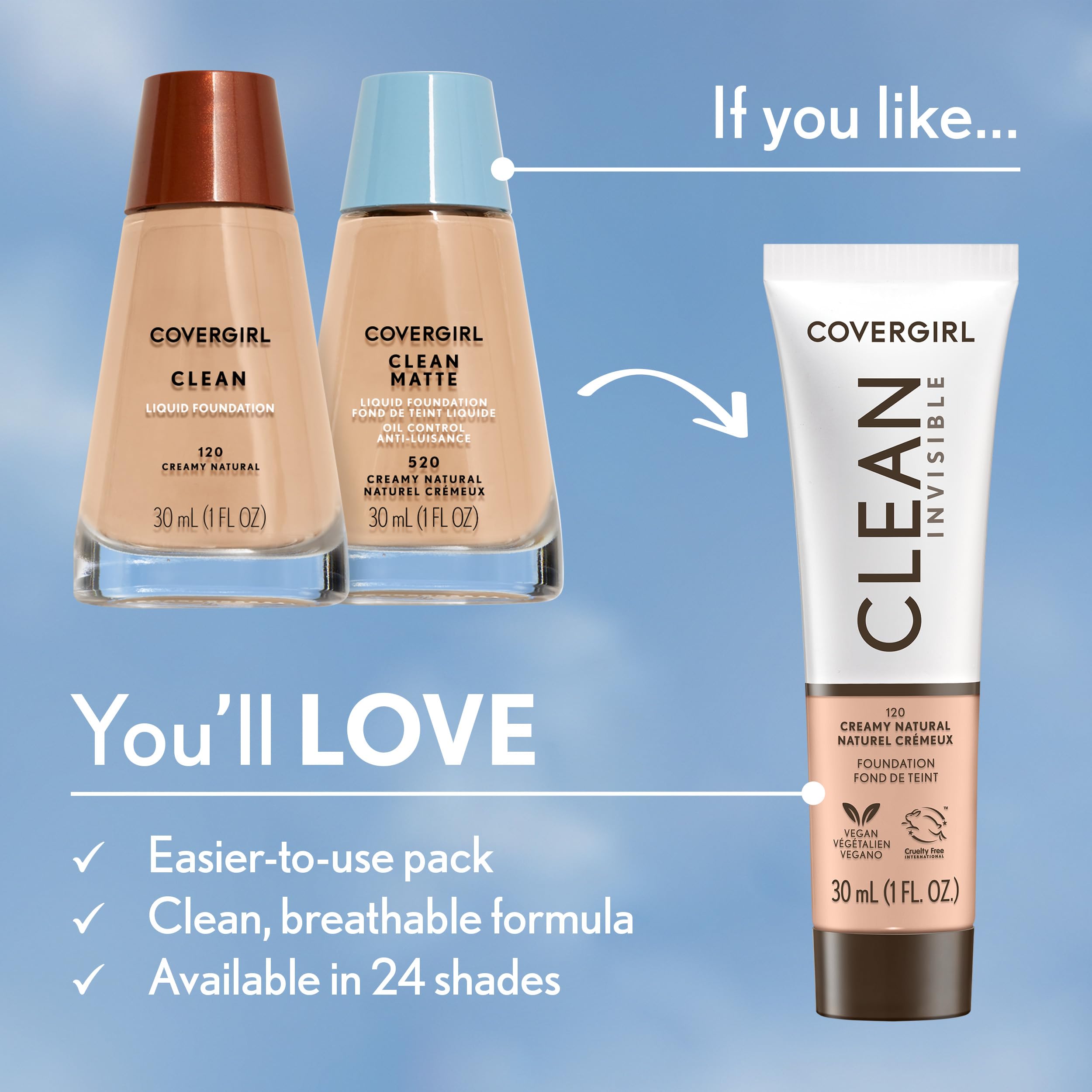 COVERGIRL Clean Matte Liquid Foundation Buff Beige 525, 1 oz (packaging may vary)