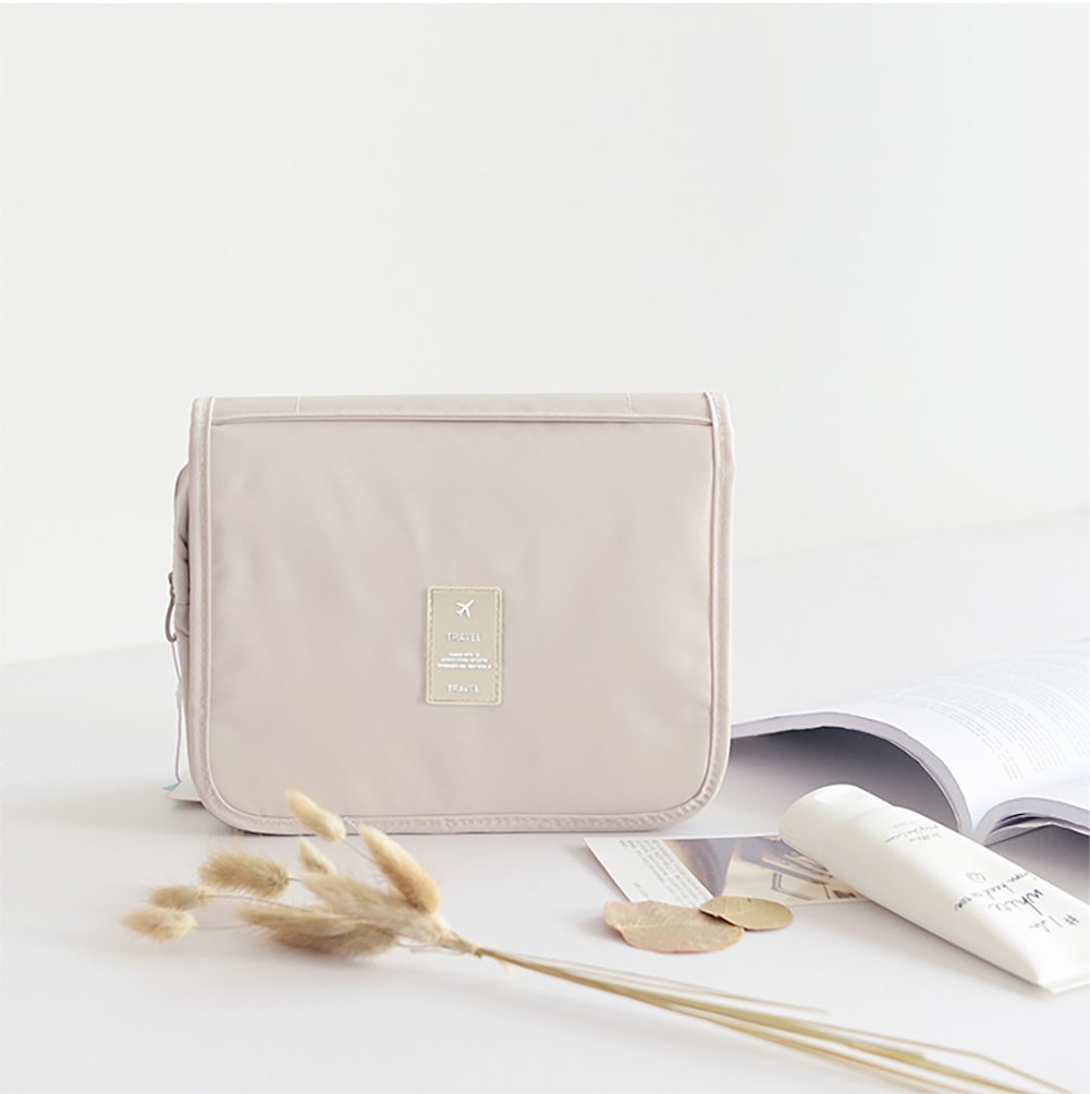 Mossio Hanging Toiletry Bag - Large Cosmetic Makeup Travel Organizer for Men & Women with Sturdy Hook (Beige)