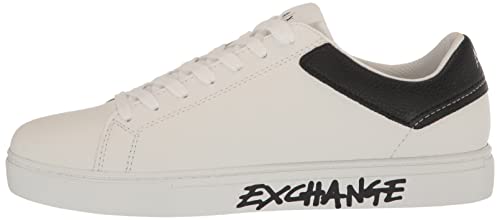 A|X Armani Exchange Men's Updated Leather Sidewall Logo Sneaker, Op.White+Black, 11