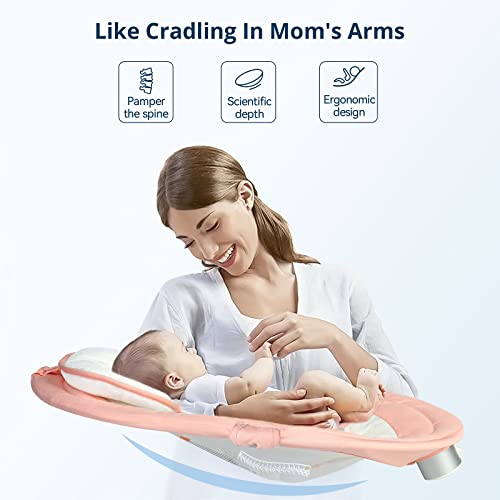 Bioby Baby Swing for Infants,The Five-Point Seat Belt,Bluetooth Touch Screen/Remote Control Baby Bouncer with Music Speaker,Motorized Portable Swing with 5 Swing Speeds(Pink)
