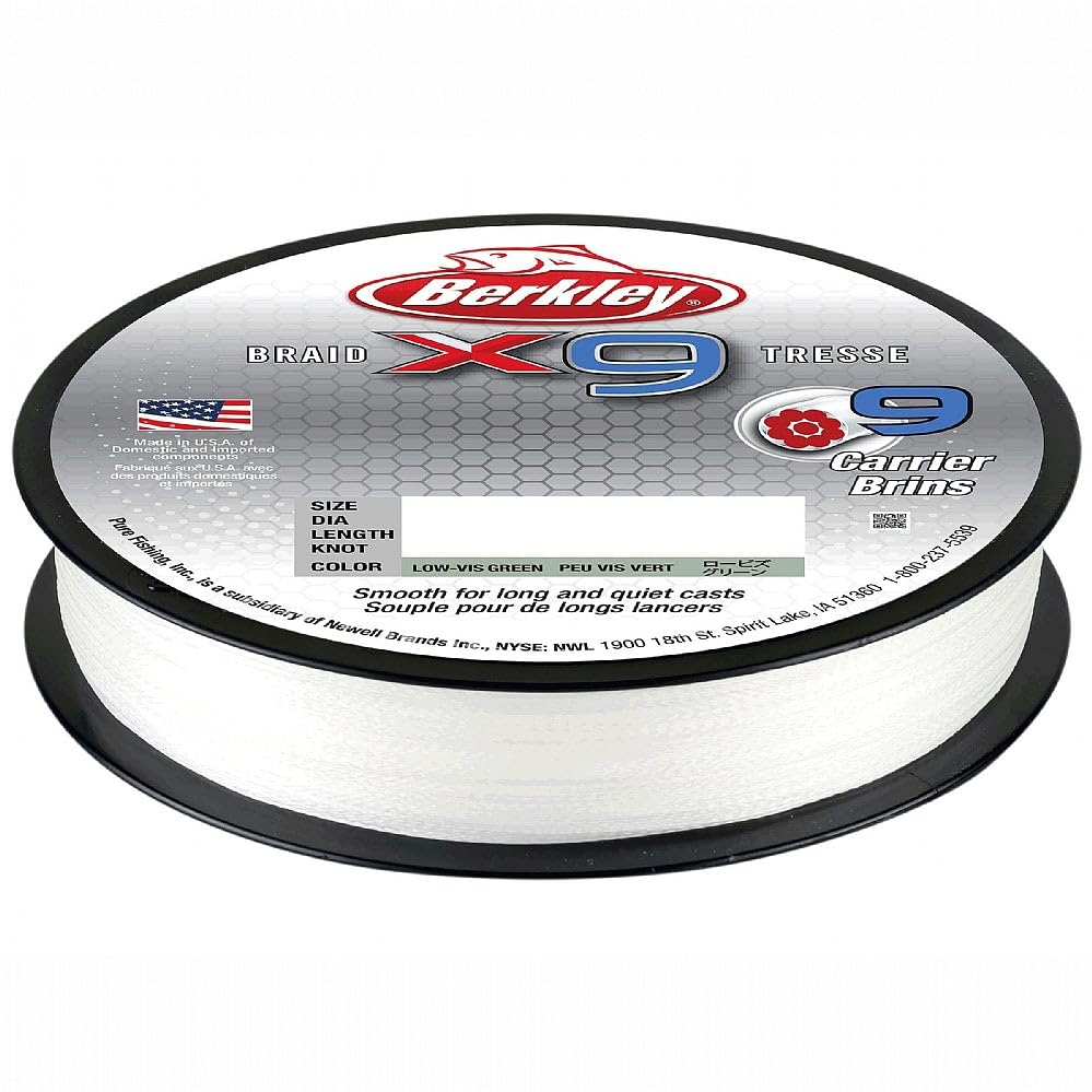 Berkley x9 Braid Superline, Crystal, 10lb test | 27 lbC | 12.1kg, 2188yd | 2000m Fishing Line, Suitable for Freshwater and Saltwater Environments