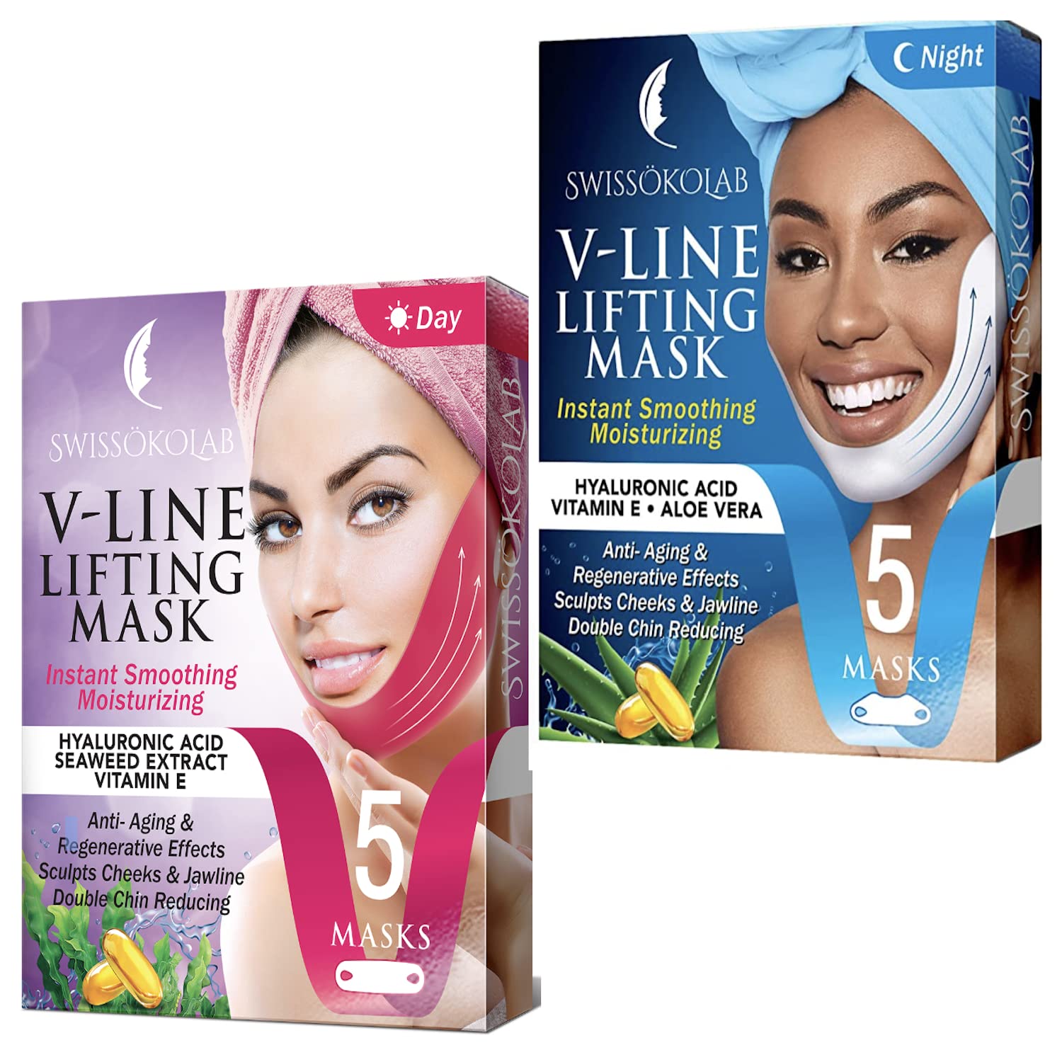 SWISSÖKOLAB Double Chin Reducer V Line Lifting Mask Face Slimming Strap Chin Neck V Shaped Lift Tape Chin Up Patch V Up Contour Tightening Firming