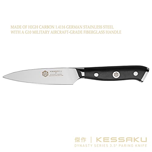 KESSAKU Paring Knife - 3.5 inch - Dynasty Series - Razor Sharp Kitchen Knife - Forged ThyssenKrupp German High Carbon Stainless Steel - G10 Garolite Handle with Blade Guard