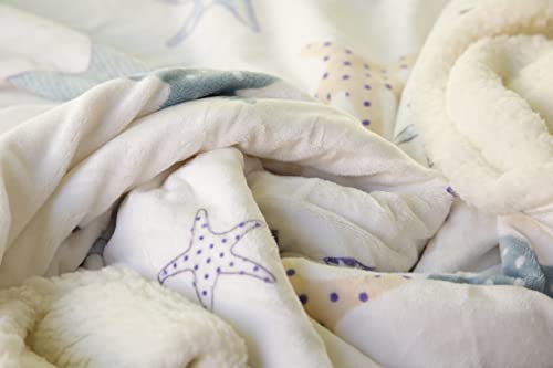 Carstens Starfish Coastal Plush Sherpa Throw Blanket 54" x 68", White