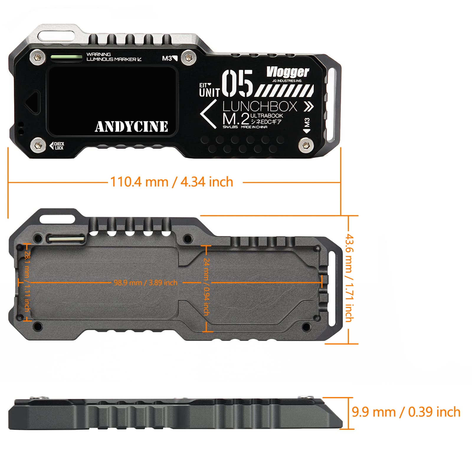 ANDYCINE Lunchbox V M.2 SSD NVME&SATA Enclosure M.2 Case up to USB 3.1 Gen 2 10Gbps RTL9210B Chips Compatible for Selected Camera,PC, Mobile Phone and Laptop (Black Color)