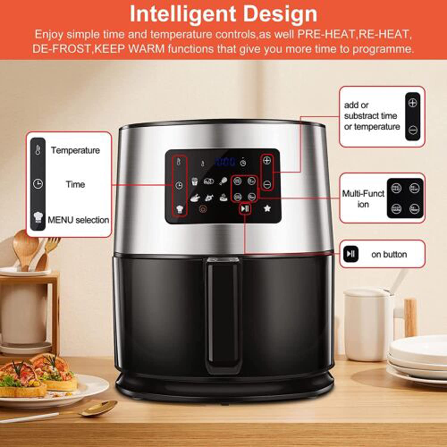 Air Fryer 6.3 Quart 10-in-1, Smart Electric Hot Airfryer Oven, 1700-Watt Oilless Cooker for Roasting, Air Frying, LED Digital Touchscreen, Nonstick Basket