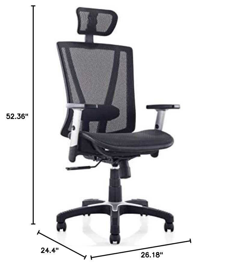Ergomax MSH112BK Ergonomic Adjustable Home Office All Mesh Desk, Lumbar Support & Back Relief Breathable Chair, 53 inch Max Height, Black