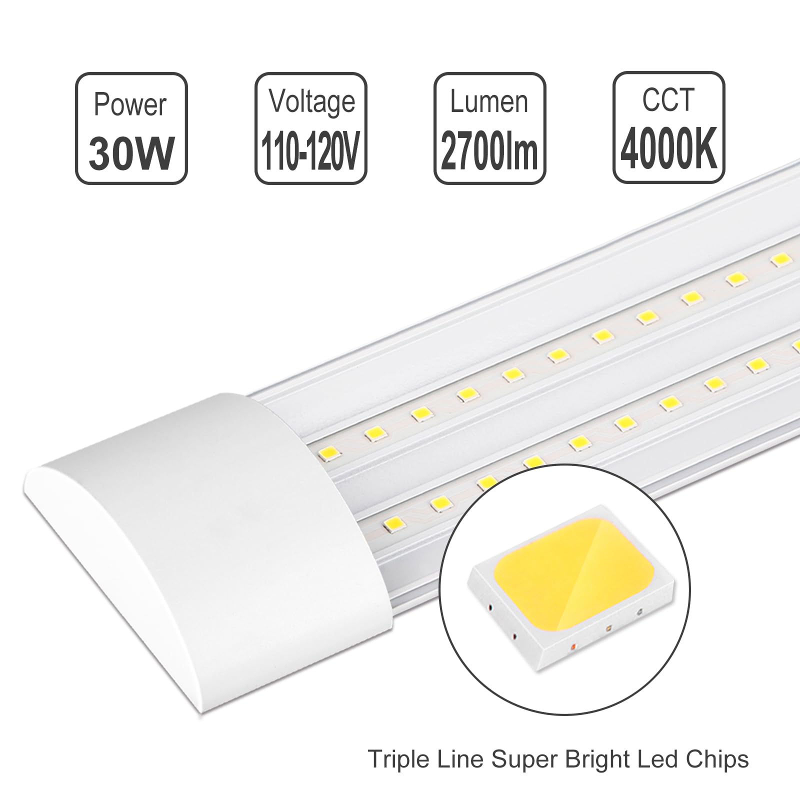 KILIPOL 4FT LED Batten Light, Ceiling Surface Mounted Slim Aluminum LED Tube Lights, 40W 4000K Neutral White for Office, Shop, Garage, Home, 2 Packs