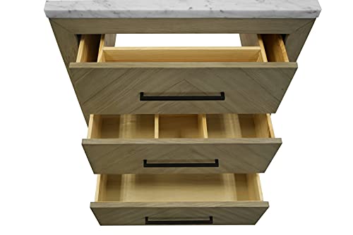 Avery 30-inch Bathroom Vanity (Carrara/Gray Oak): Includes Gray Oak Cabinet with Stunning Carrara Marble Countertop and White Ceramic Sink