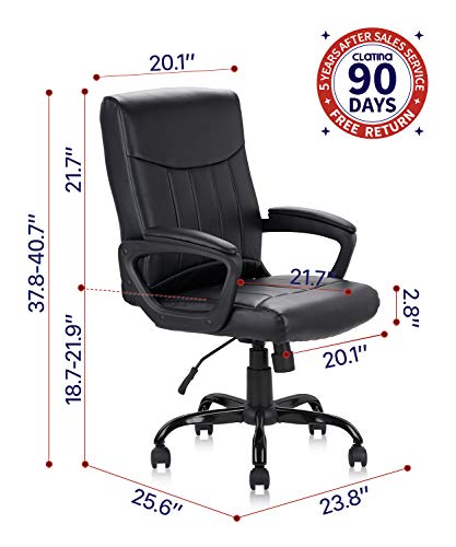 CLATINA Leather Office Executive Chair, Mid Back Computer Desk Chair with Lumbar Support and Padded Armrests, Ergonomic Adjustable Swivel Chair for Home, Black
