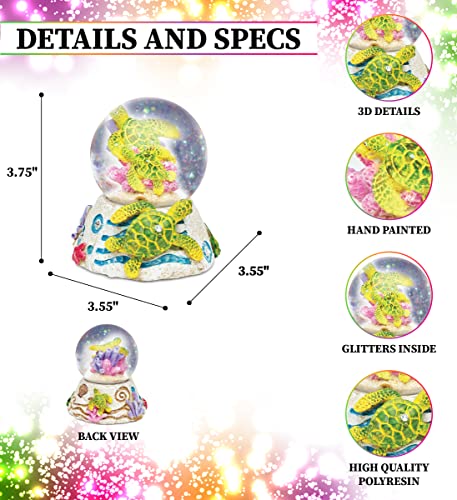 COTA Global Sea Turtle Stone Snow Globe - Sparkly Water Globe Figurine with Sparkling Glitter, Collectible Novelty Ornament for Home Decor, for Birthdays, Christmas, and Valentine's Day