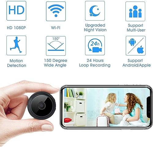 Aneekiti Mini Spy Camera Wireless WiFi Hidden Camera 1080P Full Hidden Cameras with Night Vision and Motion Detection Security Nanny Camera for Outdoor Home Office1 black