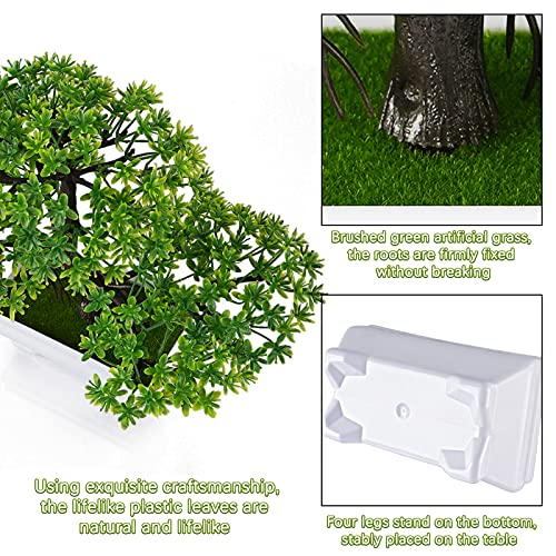 Frjjthchy Mini Artificial Bonsai Tree Plants with Plastic Cement Pots for Home Office Décor (Green)