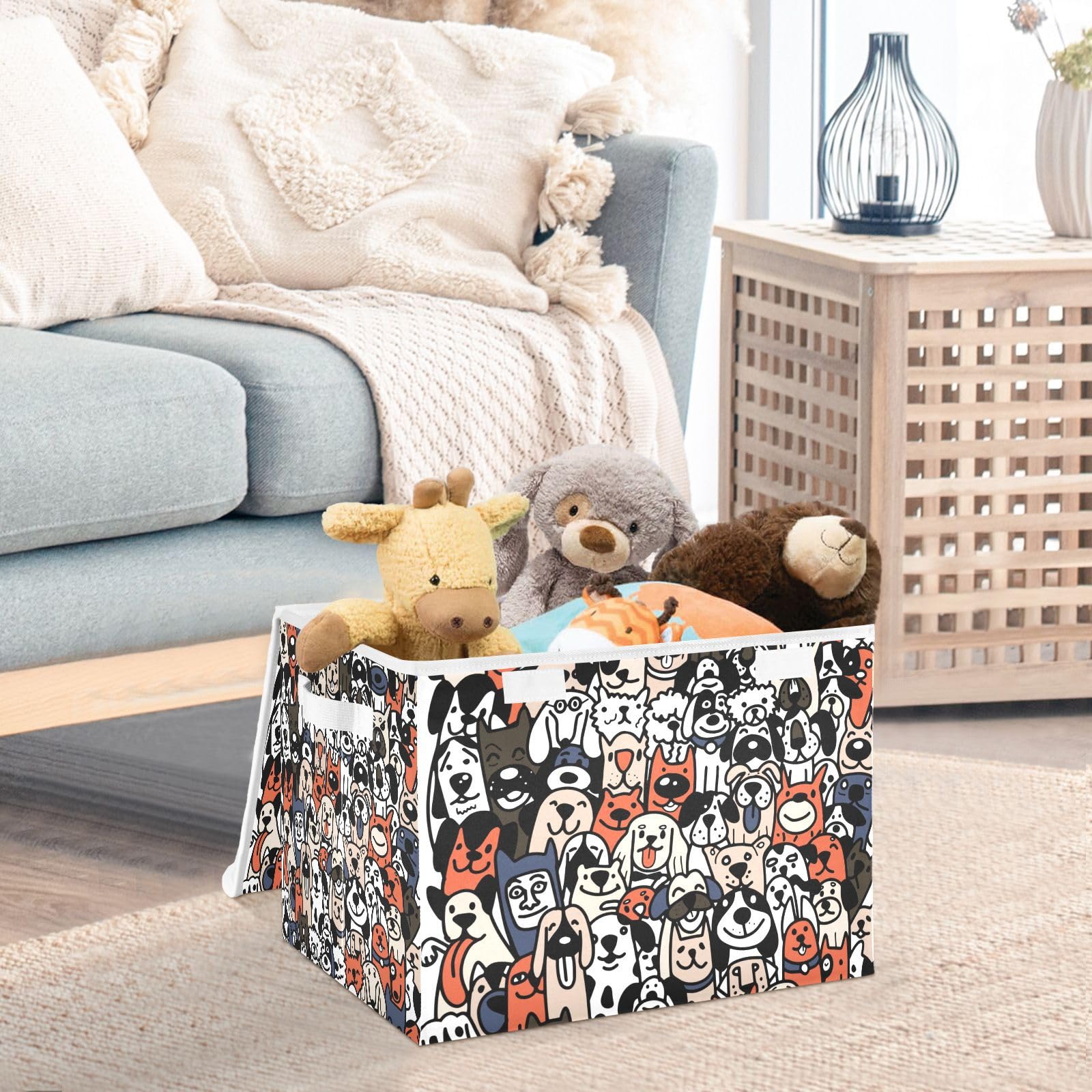 ALAZA Storage Bins Organizer Box Baskets Lidded Clothes for Shelves Closet Cute Dogs Print Doodle Puppy Collapsible Stackable Storage Cubes Handles