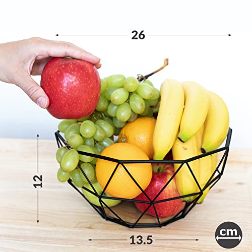 Fruit Bowl for Kitchen Counter - Fruit Basket for Kitchen Countertop - Black Fruit Bowls Vintage Style - Keeps Fruits and Vegetables Fresh - 10.2 x 4.7 x 5.3 in
