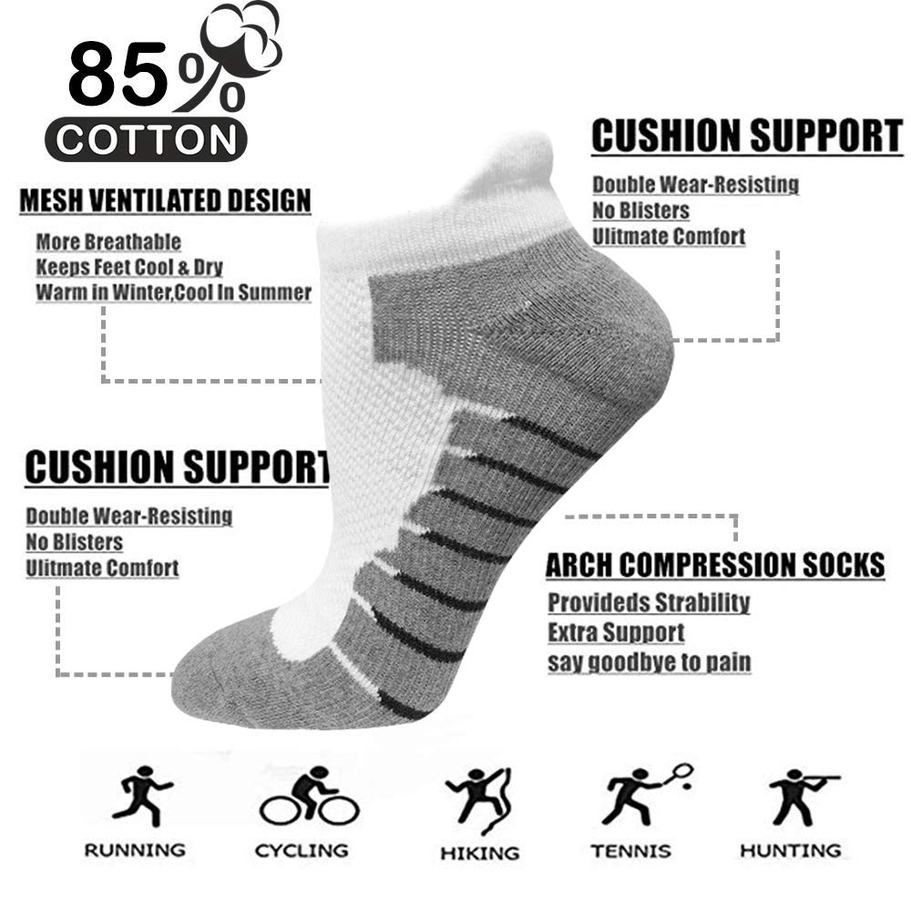 5 Pairs Copper Compression Ankle Socks Women & Men Sport Plantar Fasciitis Arch Support - Best For Athletic &Travel