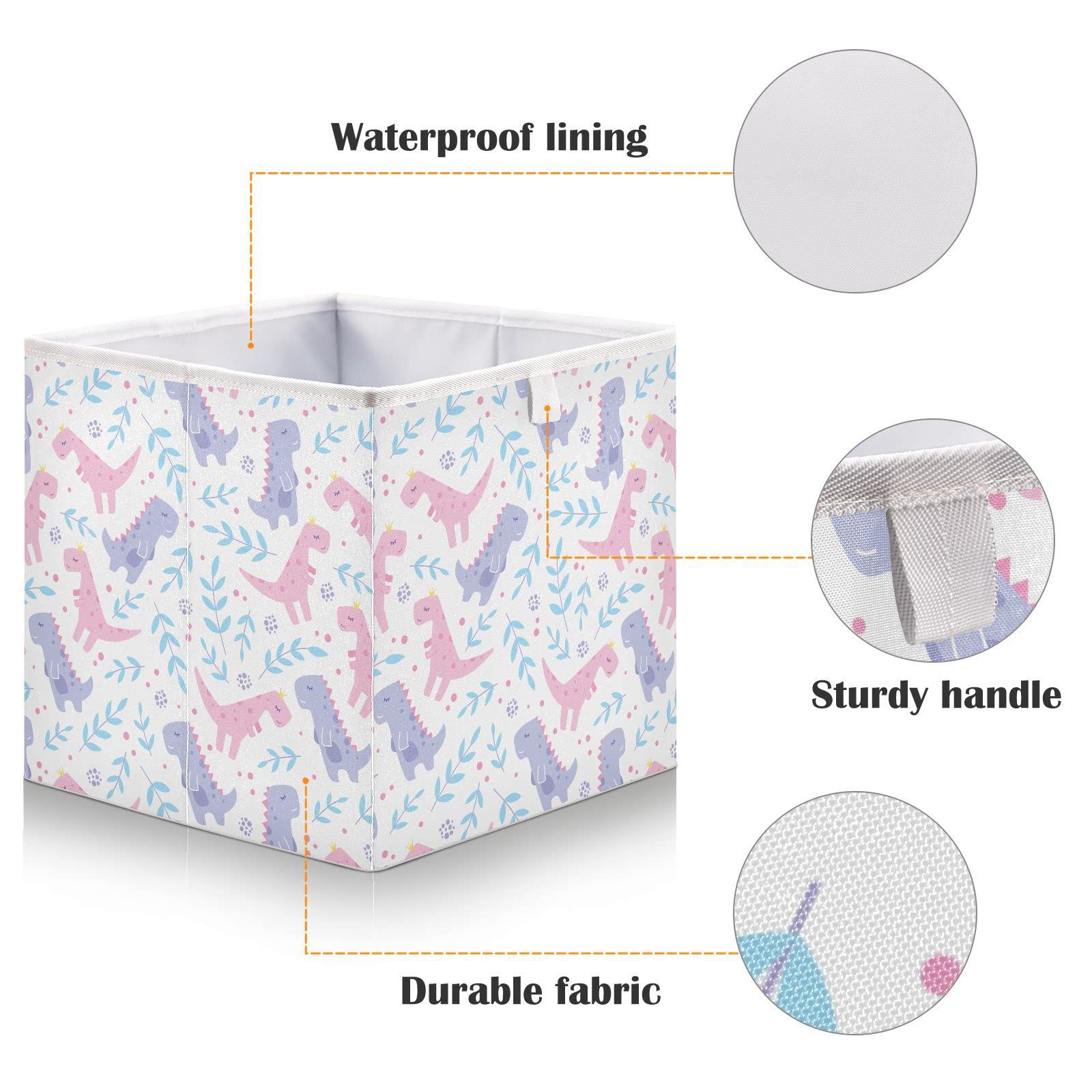 ALAZA Cute T-rex Girl Dinosaurs Fabric Cube Storage Bin,Collapsible Fabric Bins Organizer Foldable Basket for Closet Cabinet Shelf Office,11.02x11.02x11.02in