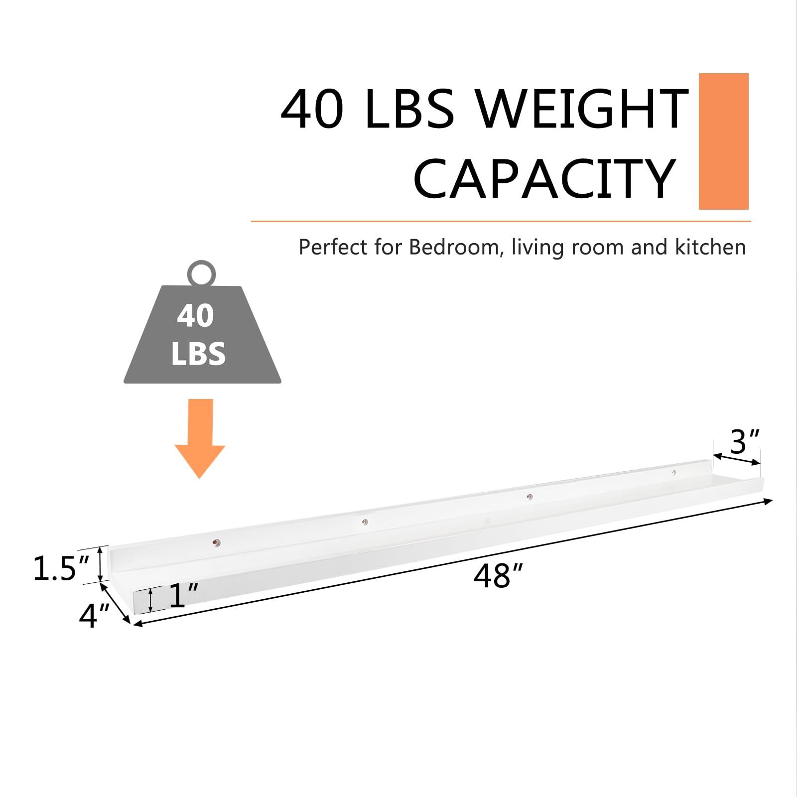 Recogwood 48 Inch Long Floating Shelves Wall Mounted Set of 2, Solid Oak Wood Shelf for Storage, Rustic Hanging Shelves for Display, Bedroom Living Room Bathroom Kitchen, 48 * 4 * 1.5