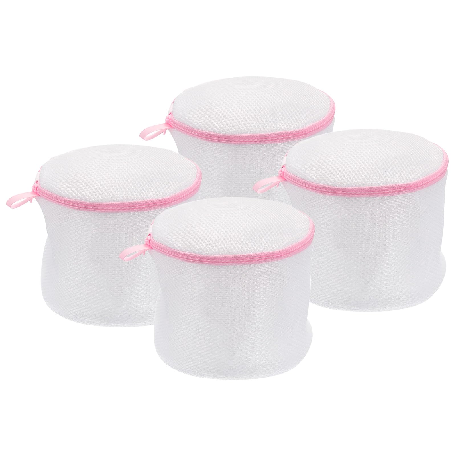 uxcell 4Pcs Bra Washing Bag, 6.3 x 6.7 Inch Cylinder Mesh Laundry Bags for Washing Machine Wash Delicate, Sock, Underwear, Gray
