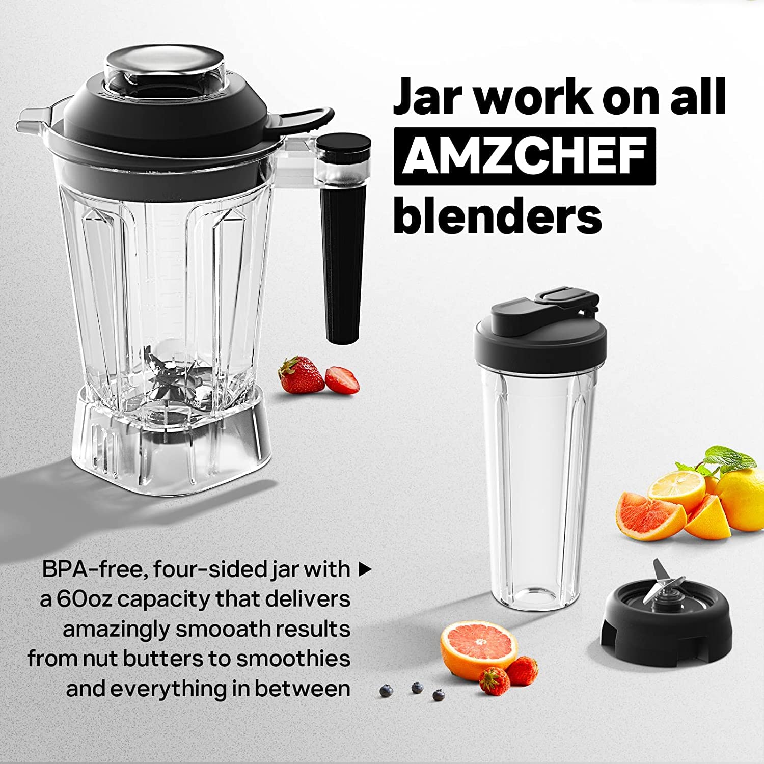 Amzchef 5-IN-1 Professional Blender for Kitchen, 1800 Peak Watts, 5 Functions for Shakes and Smoothies, Puree, Crush Ice & Hearty Soups with 8 Speeds & Pulse, 63 oz. Pitcher, Grey
