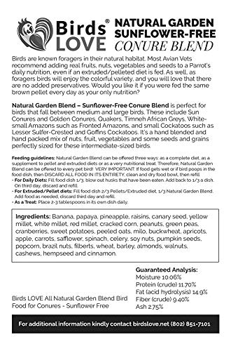 Birds LOVE All Natural Garden Blend Bird Food for Conures - Sunflower Free 2lb