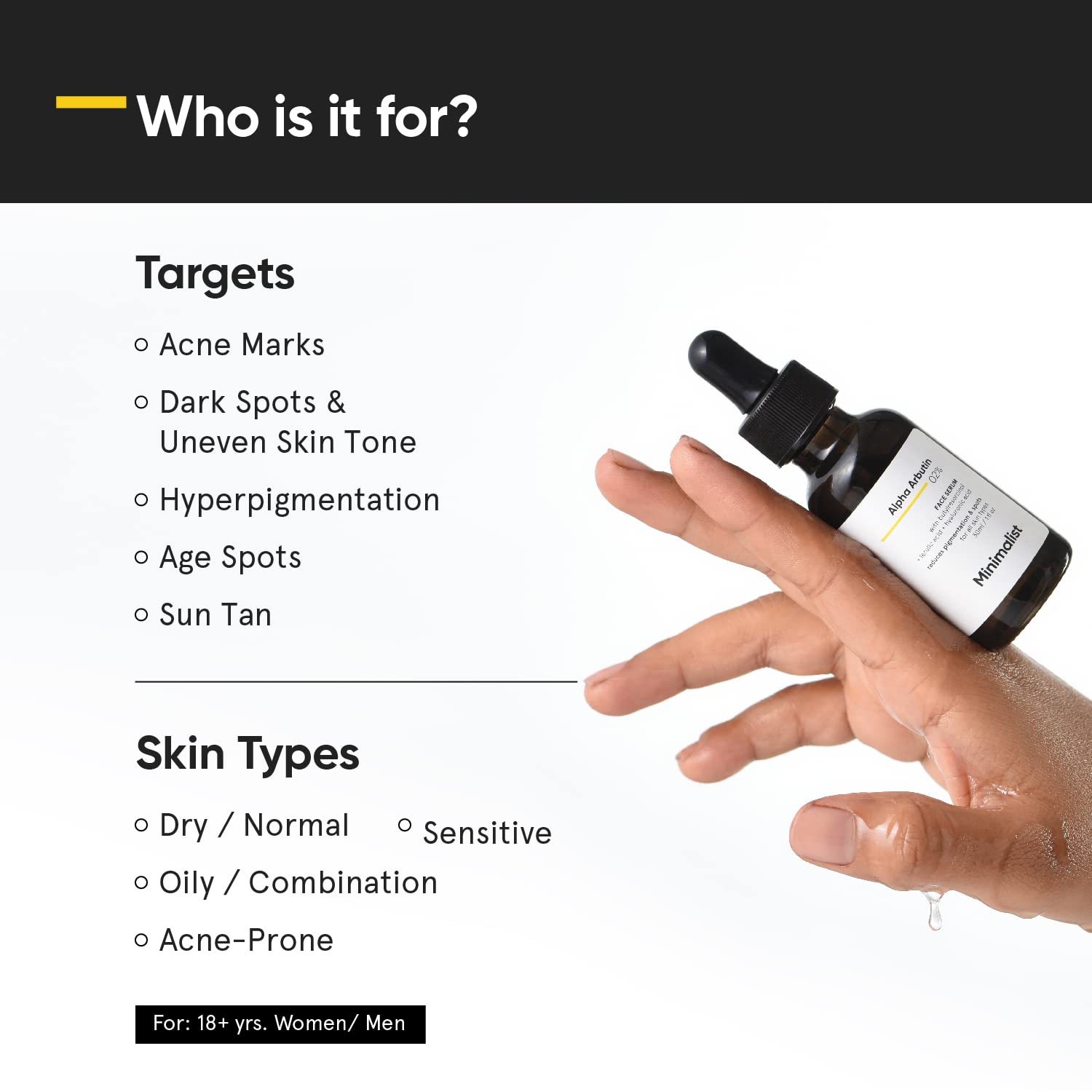 Minimalist 2% Alpha Arbutin Serum for Removing Pigmentation, Acne Marks, Dark Spots, Tanning & Blemishes | For Brighter & Even Tone | For Women & Men | 1 Fl Oz / 30 ml