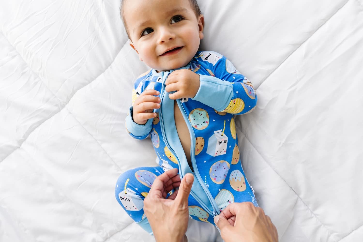 Little Sleepies Baby Boy Pajama, Bamboo Viscose Zippy PJs, Blue Cookies & Milk, 3-6M