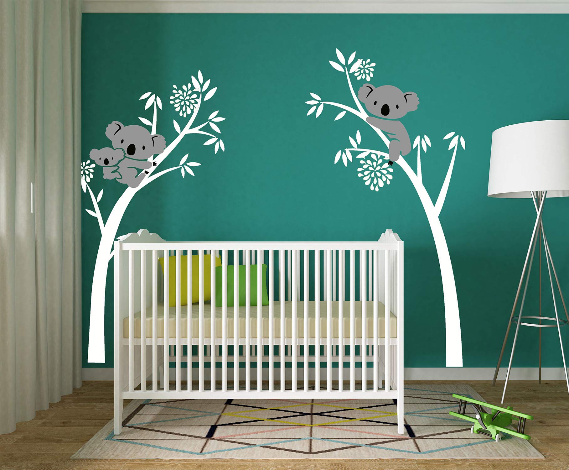 LUCKKYY Three Koalas Tree Branches Wall Decal Wall Sticker Baby Nursery Decor Kids Room Decoration (White)