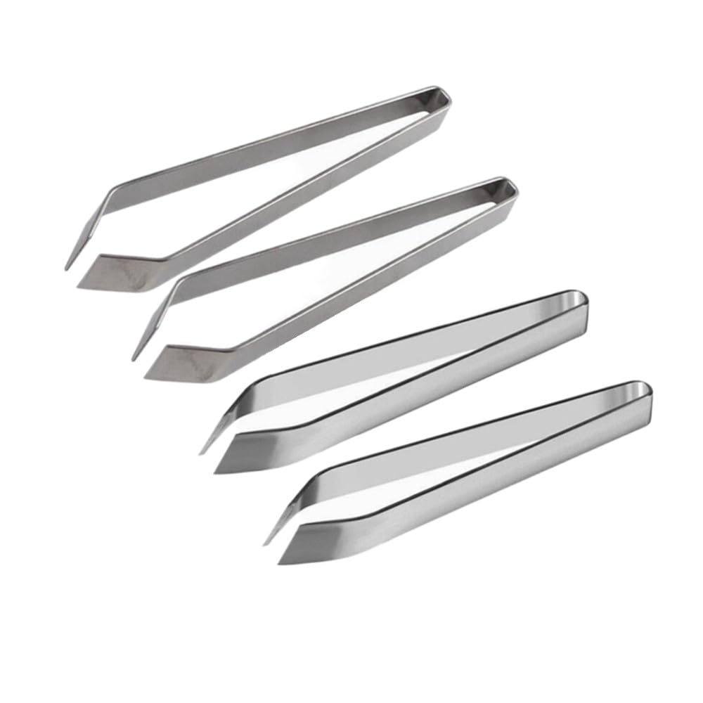 Stainless Steel Fish Bone Tweezers Flat and Slant Pliers Set, Kitchen Cooking Tweezers Meat Hair Remover Tool for Home and Restaurant (4 Pack)