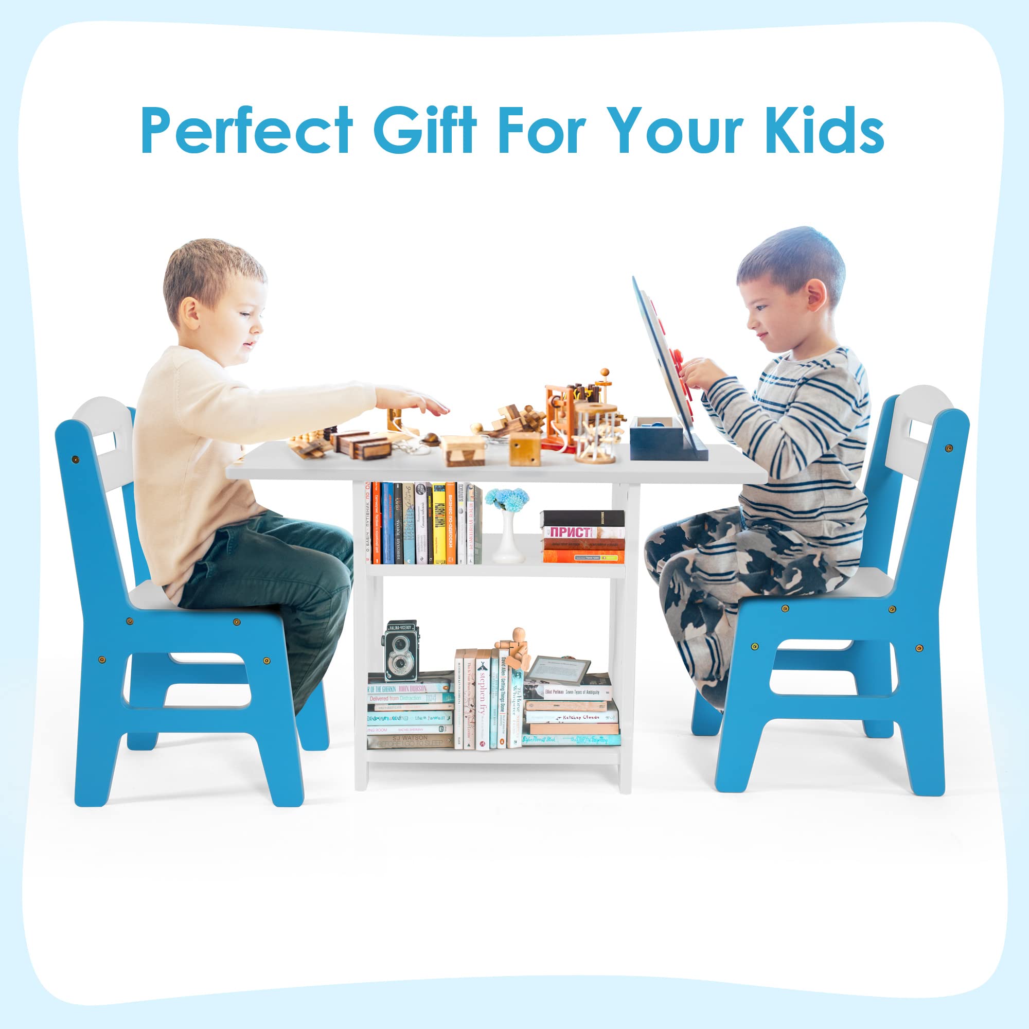 Bateso Kids Table & Chair Set, Toddler Table and Chairs Set with Storage, Kids Table and 2 Chairs with Storage for Learning, Teaching, Eating, Playing, Kindergarten, Living Room