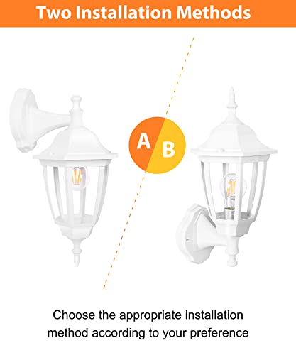 FUDESY Outdoor Wall Lantern, Exterior Waterproof Wall Sconce Light Fixture, White Front Porch Light Wall Mount for Garage, Patio, Yard, FDS2542EW (Bulb Included) 2-Pack
