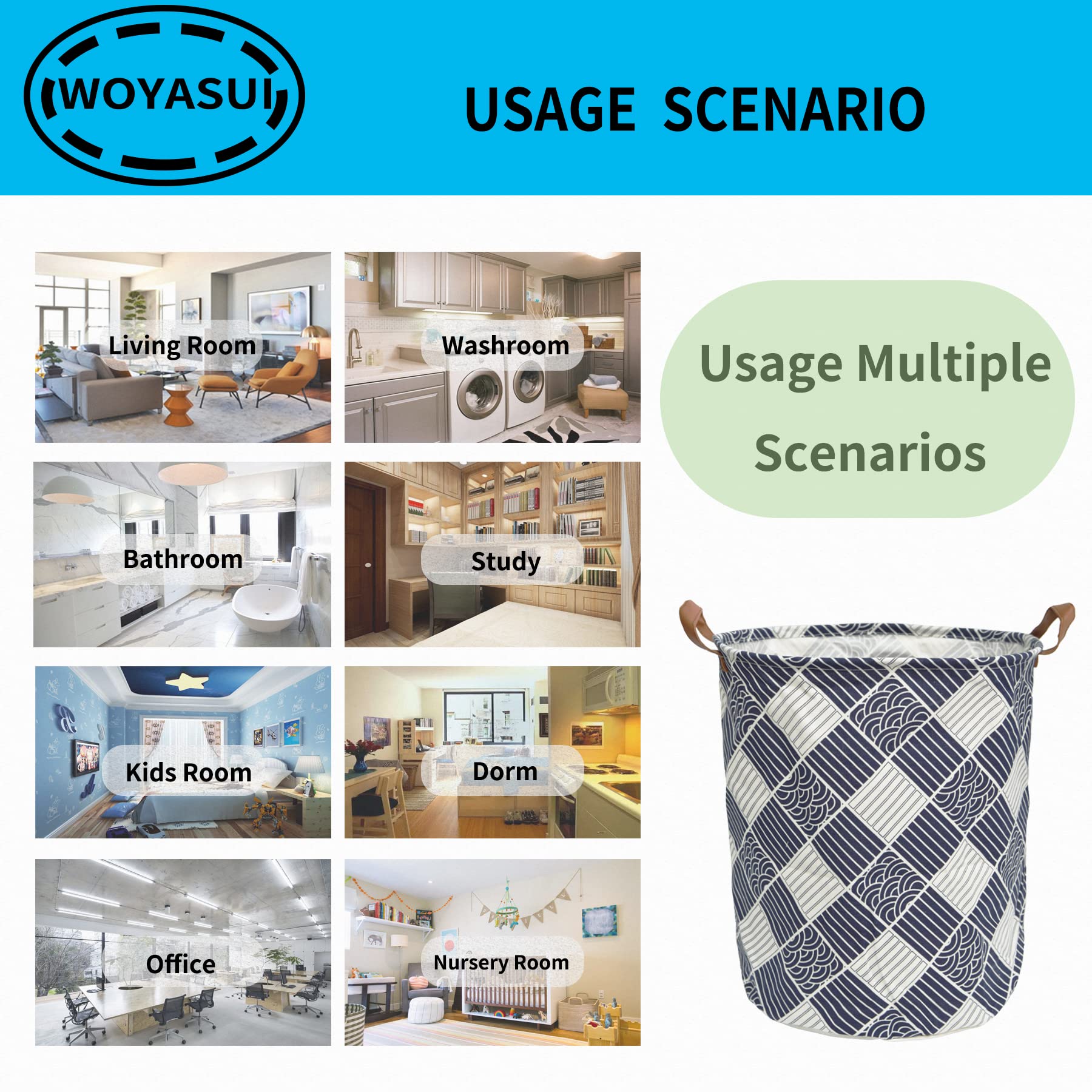 Collapsible Round Storage Bin - WOYASUI Large Laundry Hamper Waterproof Organizer with Handles/Home Decor/Toy Books Holder Clothes Nursery Basket(2 PACKS,Black Geometric & Lucky Clouds)