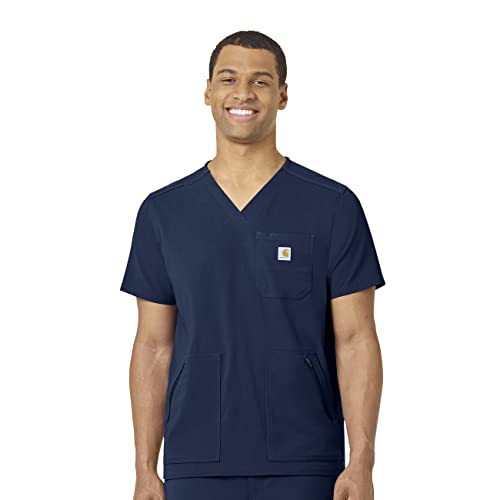 Carhartt Medical Men's Modern Fit 5-Pocket V-Neck Scrub Top, Navy, M