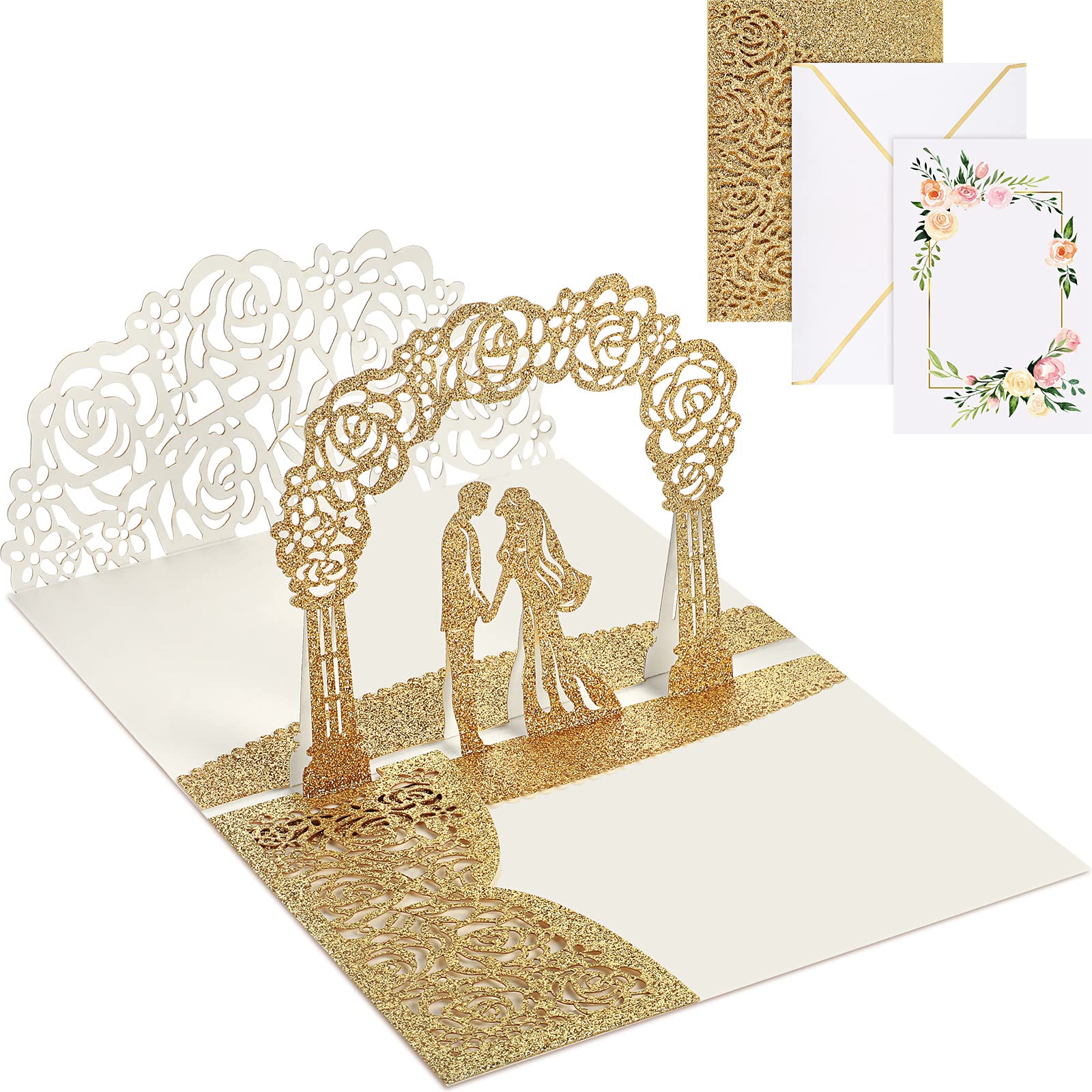 Tallew Wedding Pop up Card Set 3D Greeting Anniversary Card Romantic Wedding Congratulations Card with Envelope for Bride and Groom Valentine's Day Engagement Party Supplies(Arched Door Style)