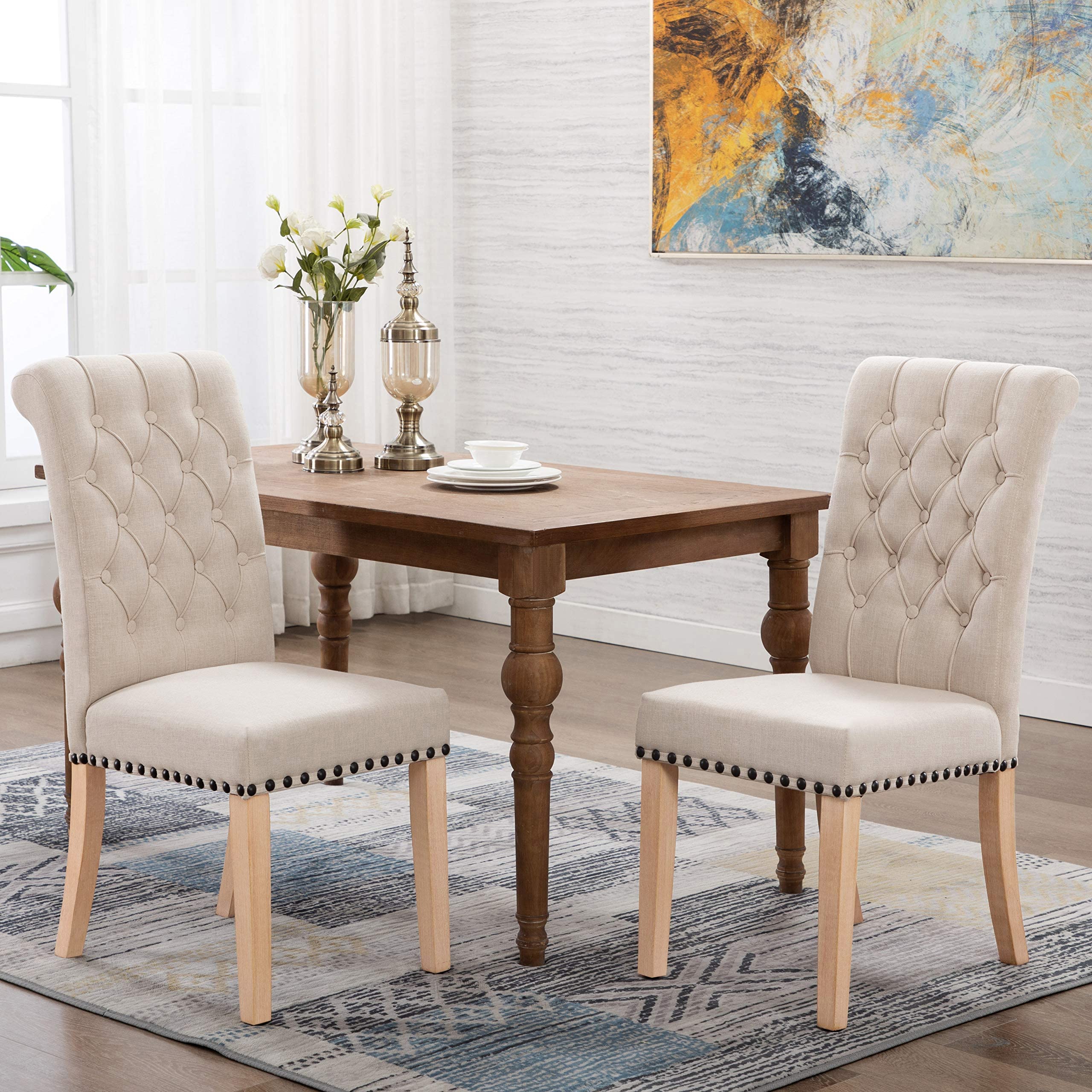 adochr Accent Chairs Set of 2, Upholstered Dining Chair, Parson Chairs Kitchen Room Chairs Fabric Tufted Dining Chairs, Dark Grey