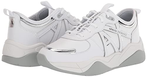 A | X ARMANI EXCHANGE Women's Colorblock Fashion Sneaker, Op.White+Silver, 8.5