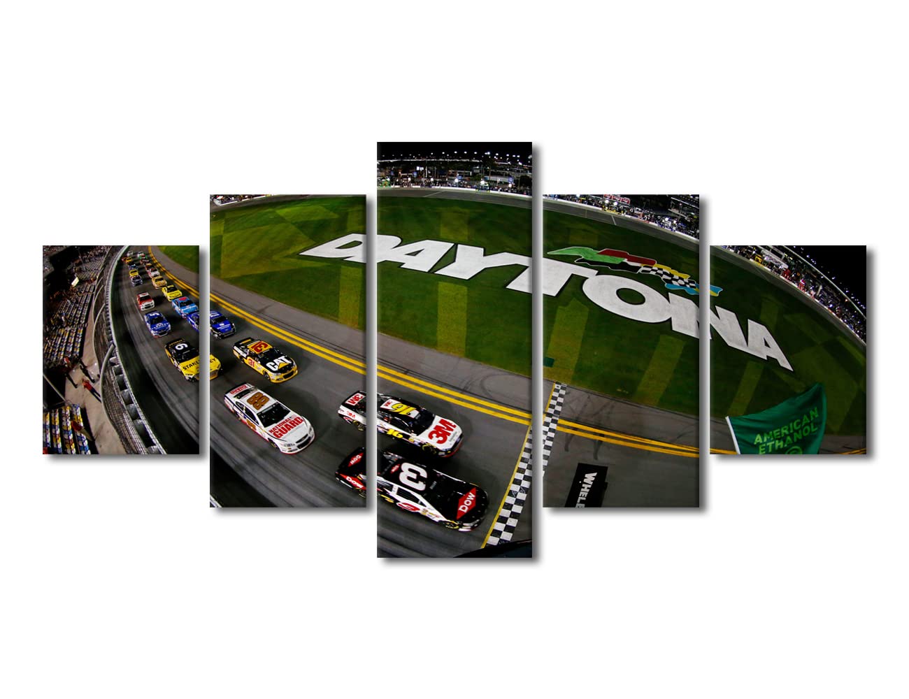 5 Panel Wall Art Nascar Cup Racing Pictures Poster on Canvas Art Prints Racing Paintings Home Wall Decor Modern Artwork Giclee Stretched Framed Gallery-Wrapped Ready to Hang, 60" Wx32 H