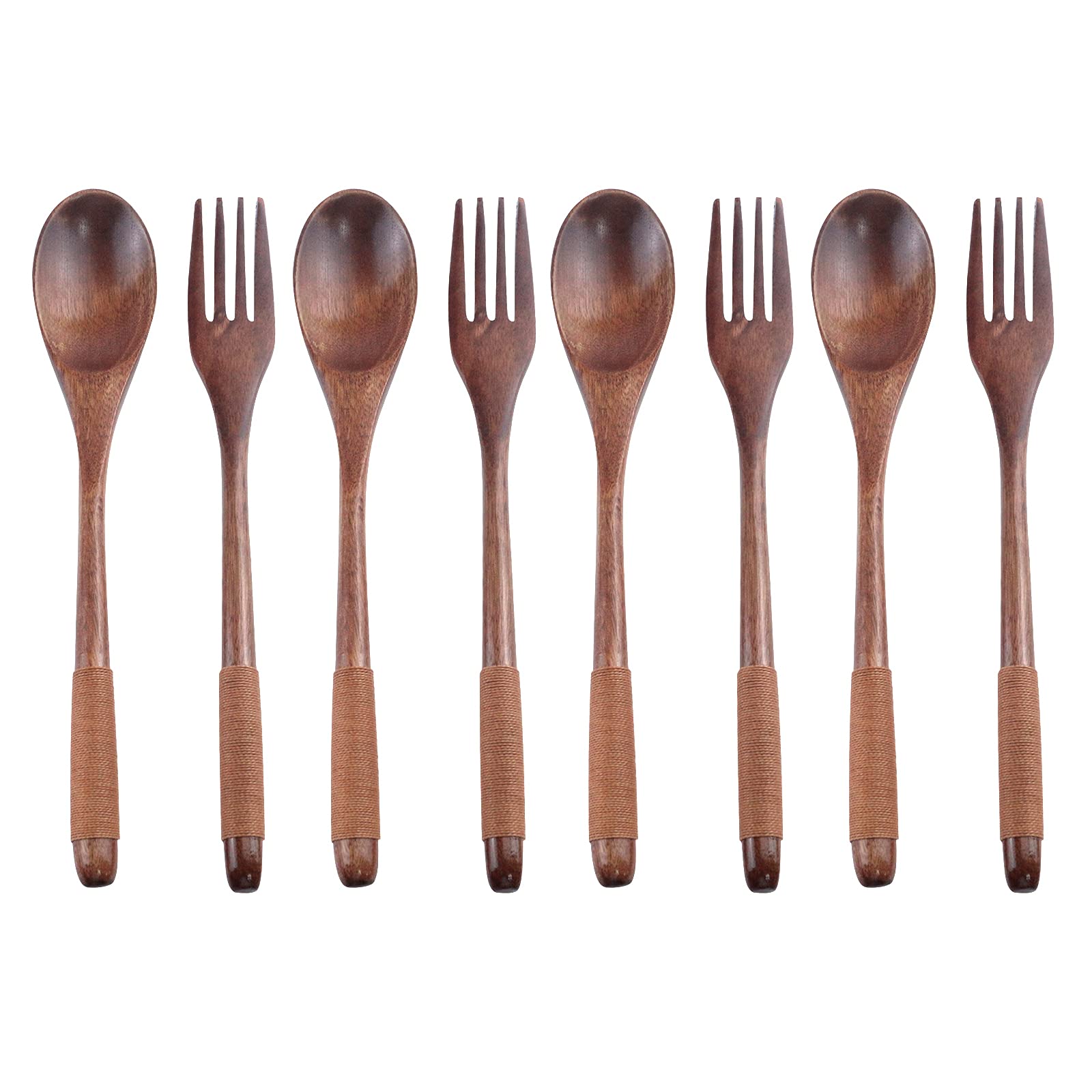Antrader Wooden Spoons Forks Set Kitchen Tableware Dinnerware Flatware Eco friendly Natural Wood Cutlery Wooden Dinner Utensil Set, 4 Spoons and 4 Forks