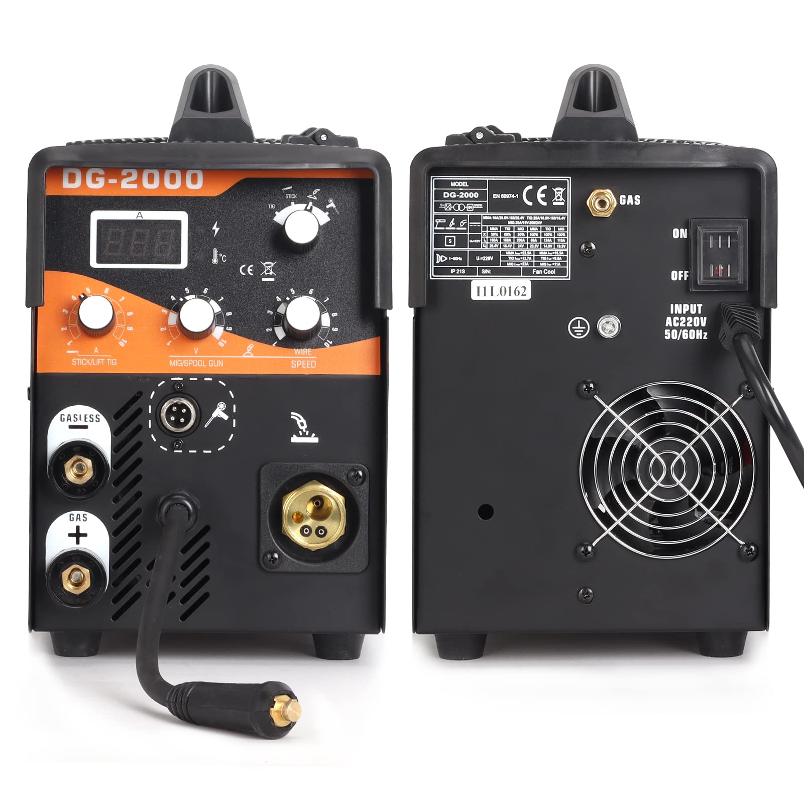 Aluminum MIG Welder 200Amp 220V DG-2000 5 in 1 Multi-Process Mig/Fluxcore/Stick/Lift Tig/Spool gun IGBT Inverter Welder Flux Core/Solid Wire 2/10LBS Supports Welding Aluminum with Spool Gun