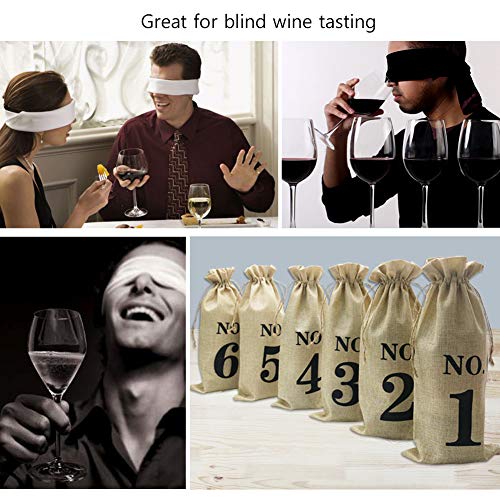 Shintop 10pcs Jute Wine Bags, 14 x 6 1/4 inches Hessian Numbered Wine Bottle Gift Bags with Drawstring for Blind Wine Tasting (Brown)